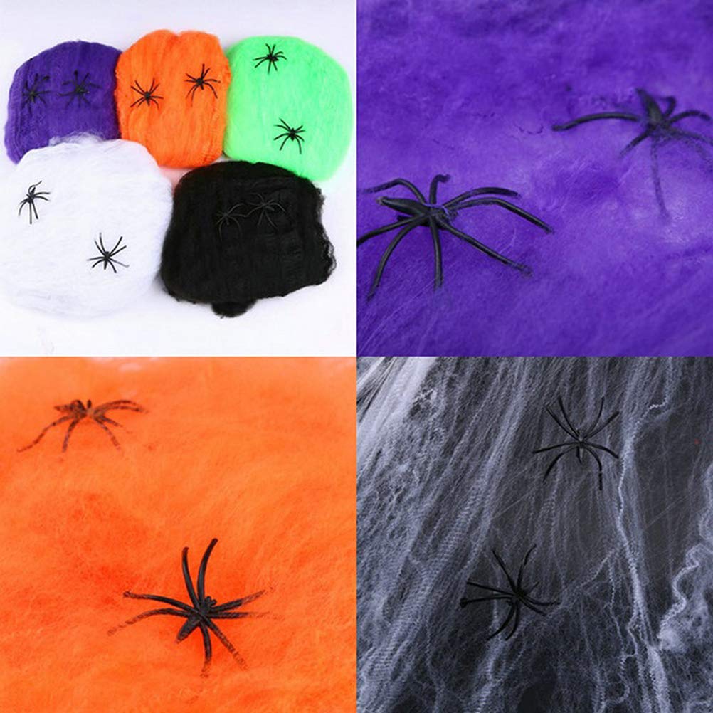 TOYANDONA 5 Sets Halloween Spider Web Stretch Cobweb Spooky Spider Webbing with 2 Fake Spiders for Halloween Decorations