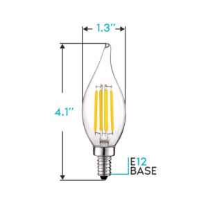 LUXRITE Vintage Candelabra LED Bulb 60W Equivalent, 550 Lumens, 3000K Soft White, LED Chandelier Light Bulbs 5W, Dimmable, Flame Tip Clear Glass, Filament LED Candle Bulbs, E12 Base (12 Pack)