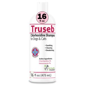 truseb chlorhexidine shampoo topical ketoconazole and chlorhexidine shampoo for dogs, cats & horses with aloe vera shampoo and conditioner(usa) (ketoconazole & chlorhexidine shampoo, 16 oz)