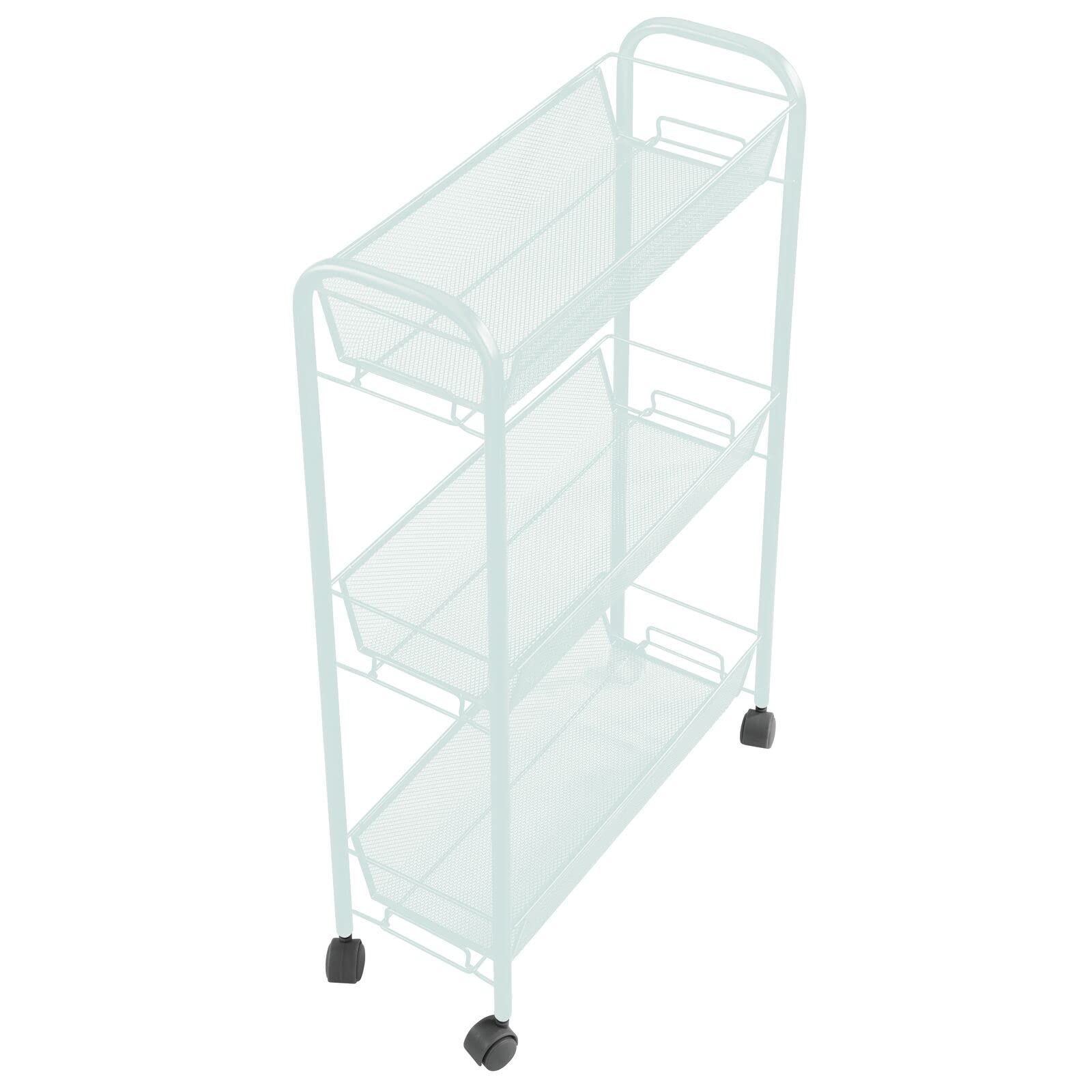 mDesign Steel Rolling Utility Cart Storage Organizer Trolley with 3 Basket Shelves for Laundry Room, Mudroom, Garage, Bathroom Organization - Holds Detergents, Hand Soap - Biro Collection, Mint Green