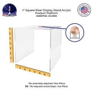 Marketing Holders 4 Pack Clear Acrylic Riser Stand 7" POP Display Retail Products Bench Plexiglass Merchandising One Piece See Through Podium Showcase Counter or Tabletop Decor Platform