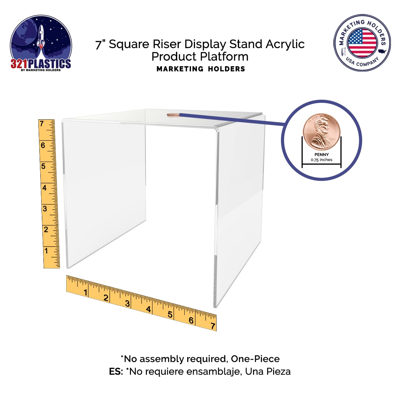 Marketing Holders 4 Pack Clear Acrylic Riser Stand 7" POP Display Retail Products Bench Plexiglass Merchandising One Piece See Through Podium Showcase Counter or Tabletop Decor Platform