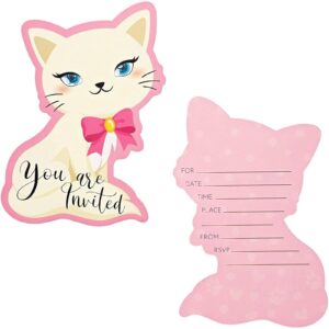 blue panda - cat birthday party invitations with envelopes (5 x 7 in, 36 pack)