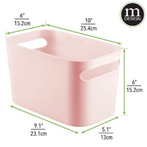 mDesign Deep Plastic Bathroom Bin with Handles, Storage Organizer for Vanity Countertop, Hold Soap, Body Wash, Shampoo, Lotion, Conditioner, Hand Towels - 10" Long, Aura Collection, 4 Pack, Light Pink