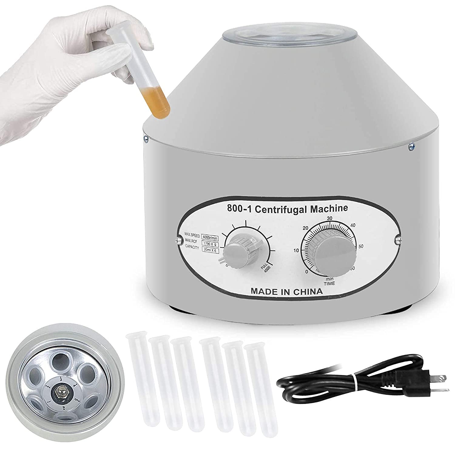 JupiterForce Electric Lab Centrifuge Machine Capacity 20 ml x 6,4000 RPM, 110V Mini Desktop Laboratory Centrifuge Medical Practice with Timer and Speed Control