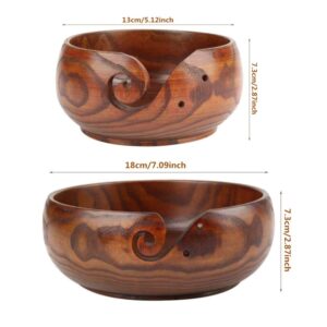 Wooden Yarn Bowl, Handmade Wood Craft Knitting Yarn Bowls with Holes Storage Knitting and Crocheting (5.1 x 2.8 inch)