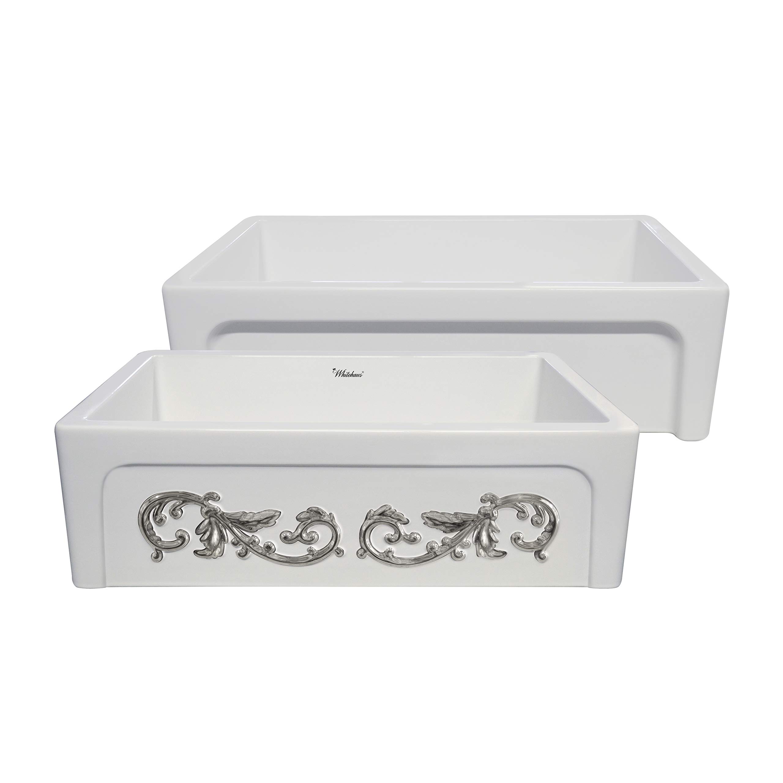 Whitehaus Collection WHSIV3333OR-PLATINUM St. Ives Front Apron Kitchen Sink, White/Platinum