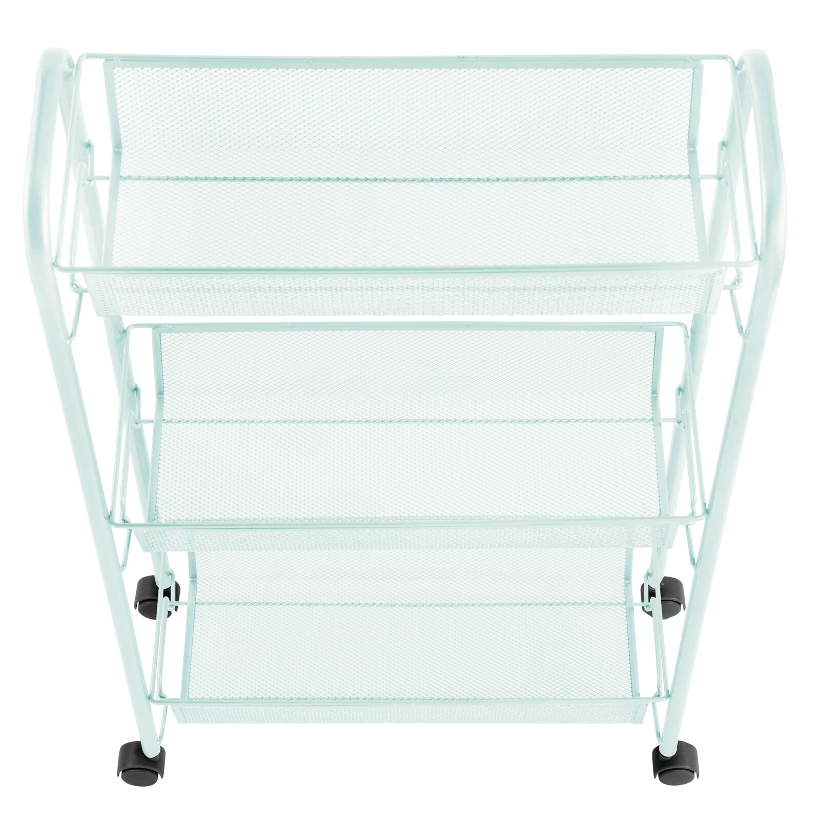 mDesign Steel Rolling Utility Cart Storage Organizer Trolley with 3 Basket Shelves for Laundry Room, Mudroom, Garage, Bathroom Organization - Holds Detergents, Hand Soap - Biro Collection, Mint Green