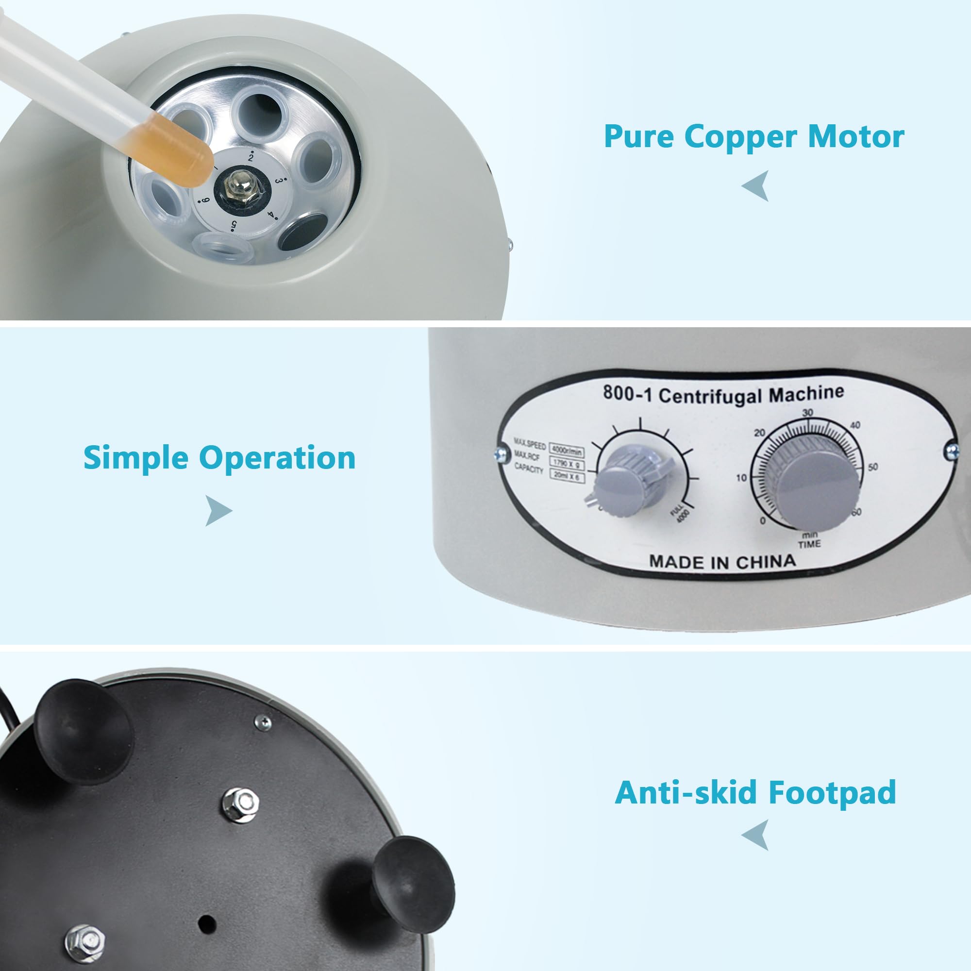 JupiterForce Electric Lab Centrifuge Machine Capacity 20 ml x 6,4000 RPM, 110V Mini Desktop Laboratory Centrifuge Medical Practice with Timer and Speed Control