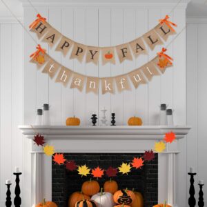 3 Pieces Happy Fall Banner Thankful Banner Give Thanks Banner and Felt Fall Leaves Garland Banner for Fall Thanksgiving Decoration (Style Set 1)