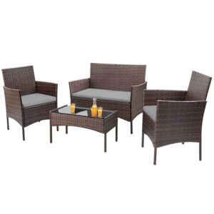 homall 4 pieces patio rattan chair wicker, outdoor indoor use backyard porch garden poolside balcony furniture sets (grey)