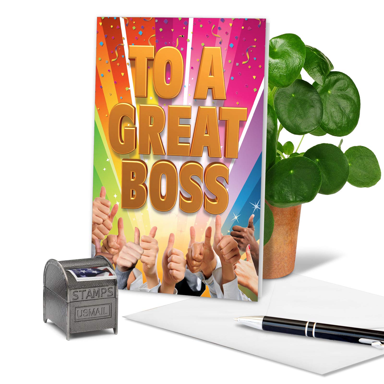 NobleWorks - Boss's Day Greeting Card with Envelope - Boss Appreciation, Gratitude Notecard for Manager, Work - Great Boss C5862BOG