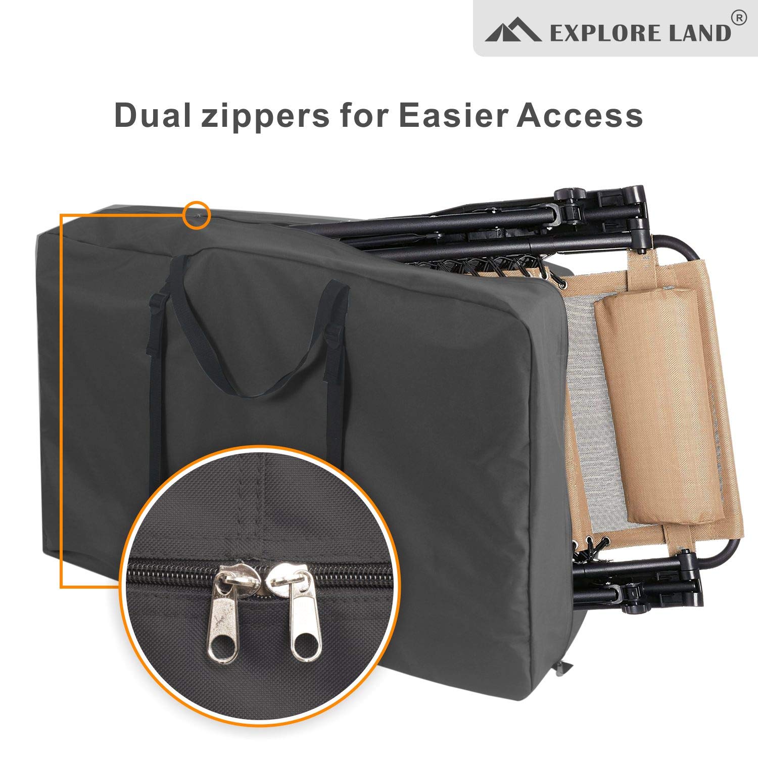 Explore Land Heavy Duty Chair Storage Bag for Folding Longue Chair, Zero Gravity Chair, Light Weight Transport Chair, Folding Rollator Walker (Black)