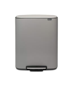 brabantia bo step-on pedal trash can - 16 gal inner bucket (mineral concrete gray) waste/recycling garbage can, removable compartment