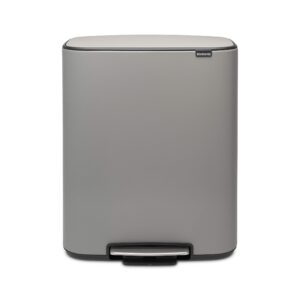 Brabantia Bo Step-On Pedal Trash Can - 16 Gal Inner Bucket (Mineral Concrete Gray) Waste/Recycling Garbage Can, Removable Compartment