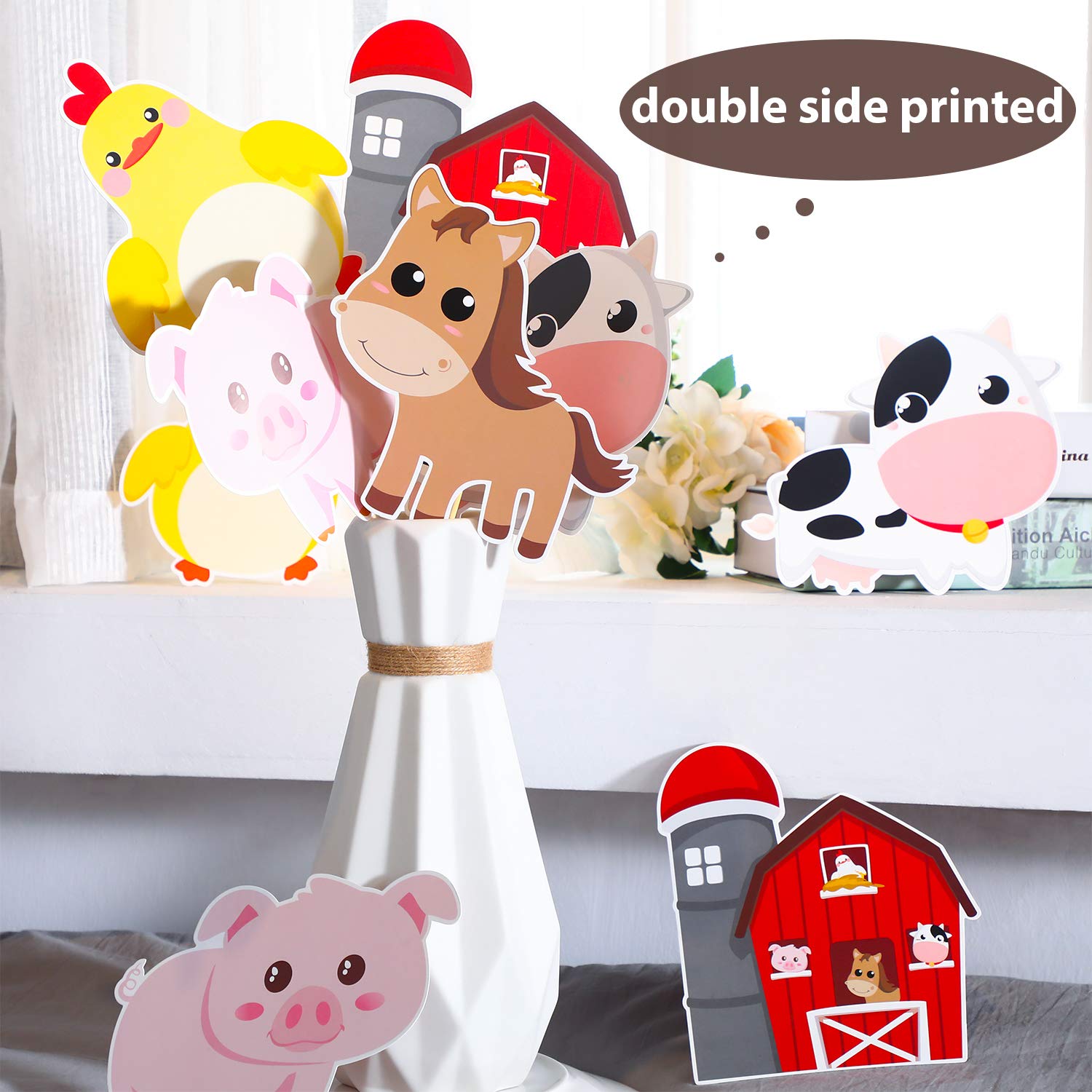 Blulu 28 Pieces Farm Animal Party Decorations Farm Animals Centerpiece Sticks Animals Cutouts Table Toppers for Theme Party Birthday Party Baby Shower Supplies (Farm Animal)