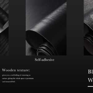 Fiula Black Wood Wallpaper Black Wallpaper Peel and Stick Wallpaper 197”×17.5” Self Adhesive Wallpaper Removable Wallpaper Stick and Peel Wallpaper Black Wood Grain Wallpaper Vinyl Wallpaper