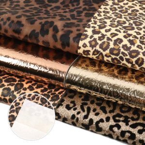 David angie Leopard Printed Faux Leather Sheet Metallic Burst Crack Synthetic Leather Fabric Assorted 6 PCS 7.7" x 12.9" (20 cm x 33 cm) for Hair Accessories DIY Crafts Making (Leopard Pattern B)