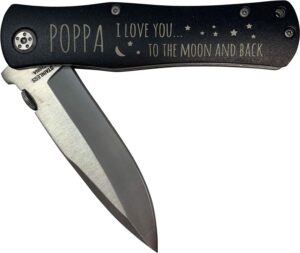 poppa - i love you to the moon and back stainless steel folding pocket knife with clip, black