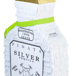 White Tequila Bottle Piñata with Stick - 17.5" x 10.5" x 3.5" Perfect for Party Decorations, Photo Prop, Birthday, Funny Anniversary, 21 birthday - Fits candy/favors