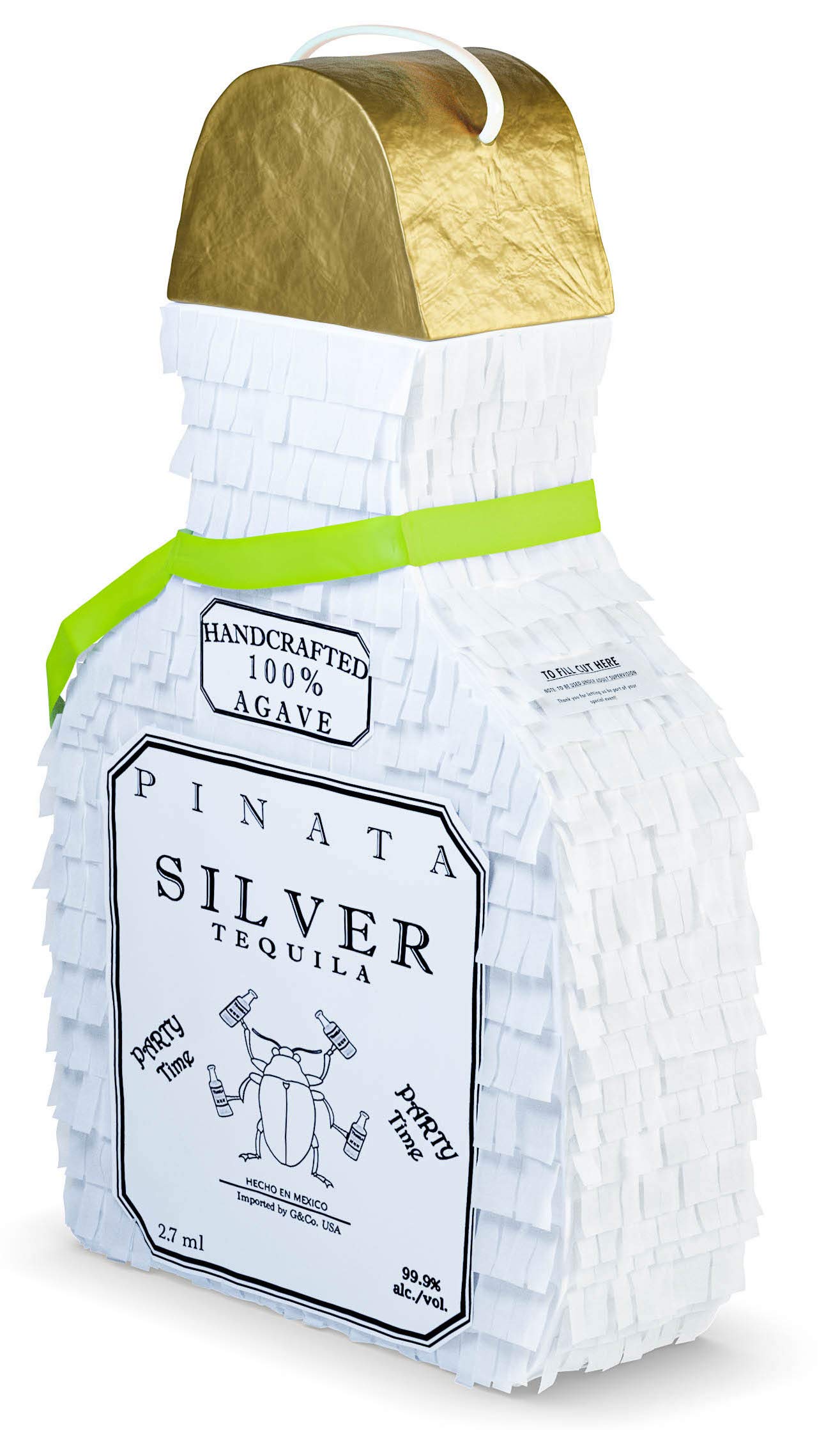 White Tequila Bottle Piñata with Stick - 17.5" x 10.5" x 3.5" Perfect for Party Decorations, Photo Prop, Birthday, Funny Anniversary, 21 birthday - Fits candy/favors