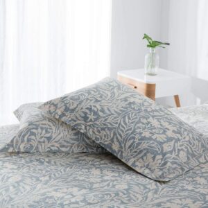 SLEEPBELLA Duvet Cover Queen Size, 600 Thread Count Cotton Beige & Bluish Grey Printed with Luxurious Leaves Pattern Reversible Botanical Comforter Cover Sets, Bedding Set 3Pcs (Queen, Beige Paisley)