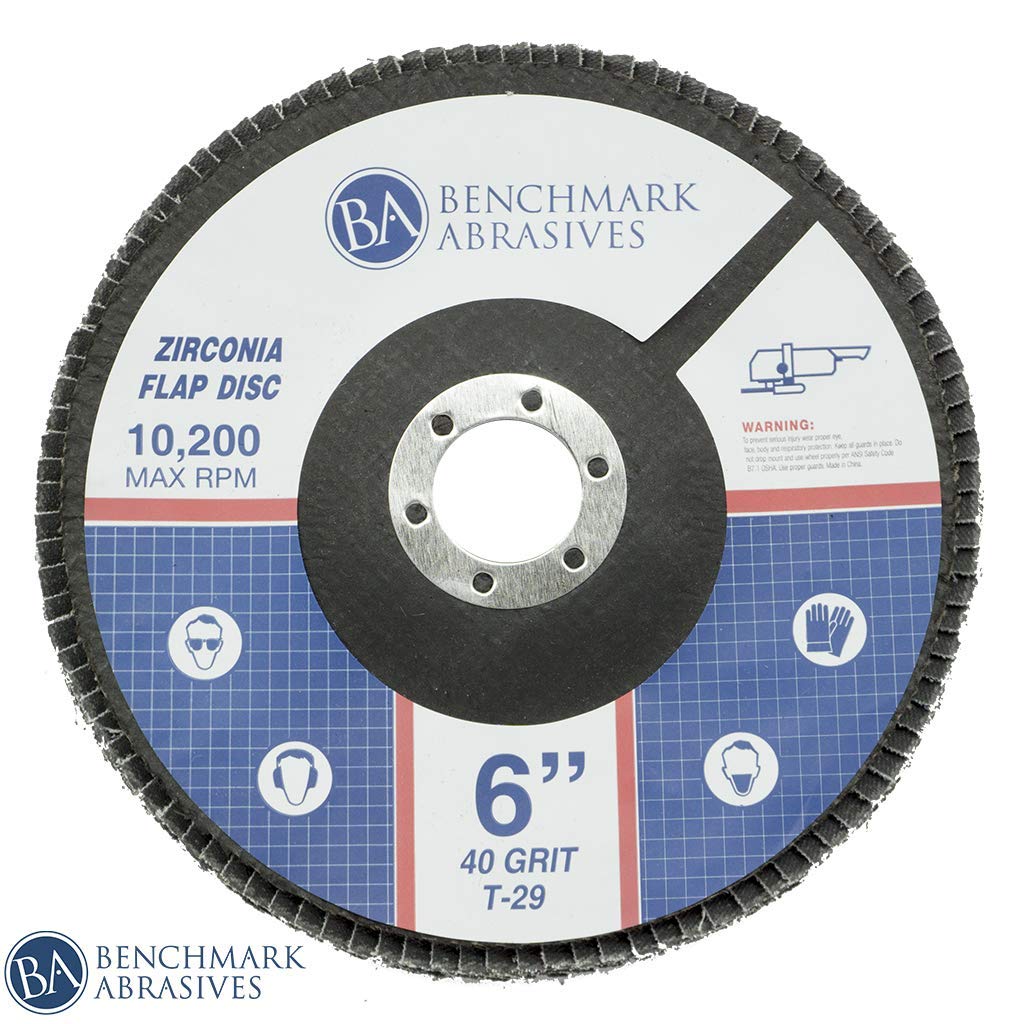 Benchmark Abrasives 6" x 7/8" Premium High Density Jumbo Zirconia Type 29 Flap Discs for Angle Grinder, 6 Inch Sanding Discs, Finishing, Deburring, Rust Removal - (10 Pack) 40 Grit