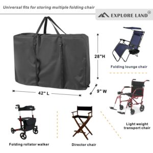 Explore Land Heavy Duty Chair Storage Bag for Folding Longue Chair, Zero Gravity Chair, Light Weight Transport Chair, Folding Rollator Walker (Black)