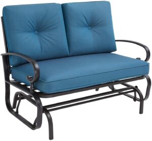 oakmont outdoor glider rocking bench 2 person patio loveseat steel frame furniture set for patio, garden, yard, porch with resistant cushions (peacock blue)