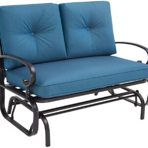 Oakmont Outdoor Glider Rocking Bench 2 Person Patio Loveseat Steel Frame Furniture Set for Patio, Garden, Yard, Porch with Resistant Cushions (Peacock Blue)