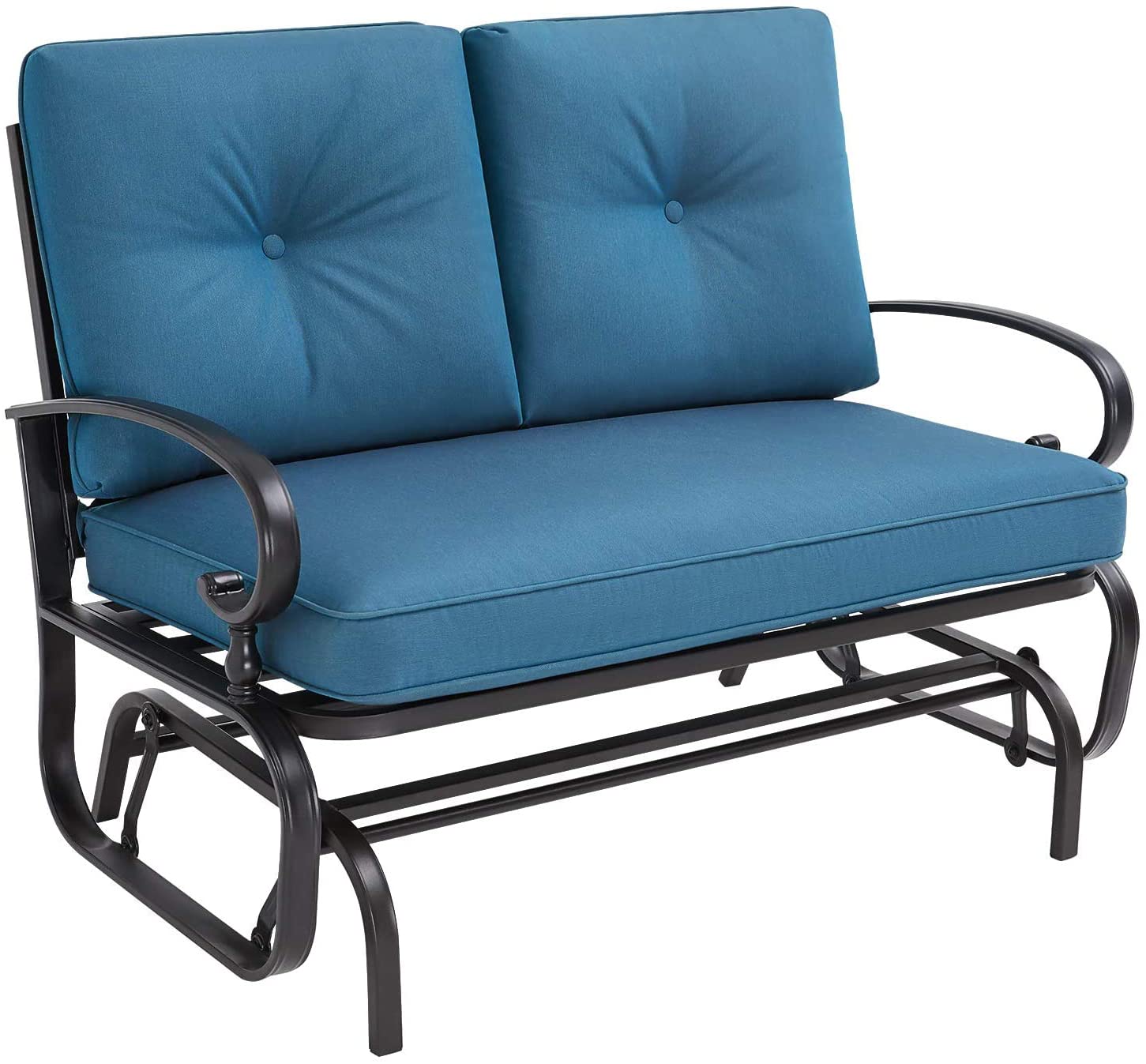 Oakmont Outdoor Glider Rocking Bench 2 Person Patio Loveseat Steel Frame Furniture Set for Patio, Garden, Yard, Porch with Resistant Cushions (Peacock Blue)