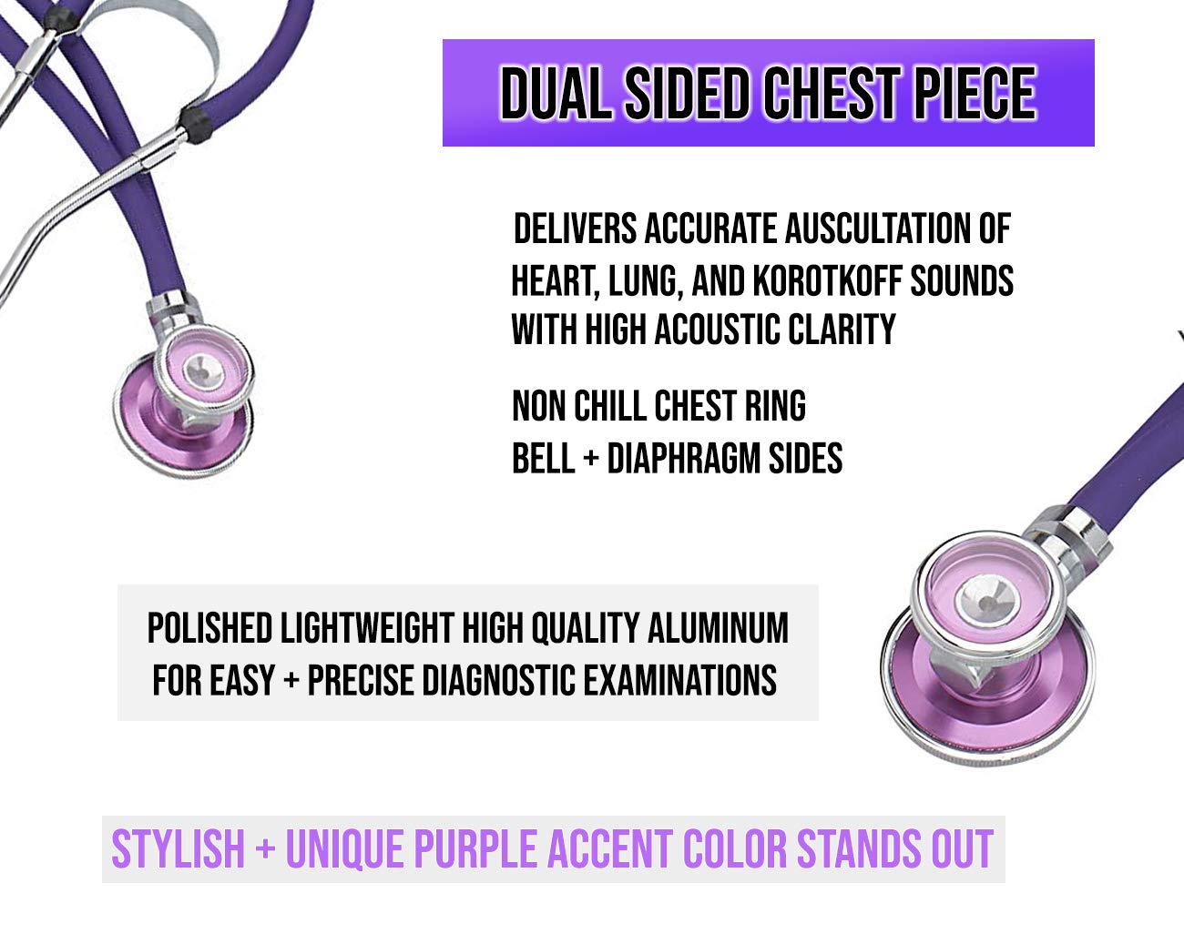 Dual Head Sprague Rappaport Stethoscope with Matching Chest Piece (Purple)