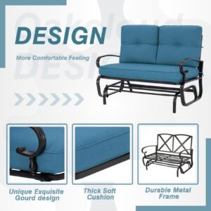 Oakmont Outdoor Glider Rocking Bench 2 Person Patio Loveseat Steel Frame Furniture Set for Patio, Garden, Yard, Porch with Resistant Cushions (Peacock Blue)