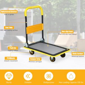 Goplus Folding Platform Cart, 330LBS Rolling Flatbed Cart Hand Platform Truck Push Dolly for Loading, Yellow