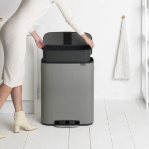 Brabantia Bo Step-On Pedal Trash Can - 16 Gal Inner Bucket (Mineral Concrete Gray) Waste/Recycling Garbage Can, Removable Compartment