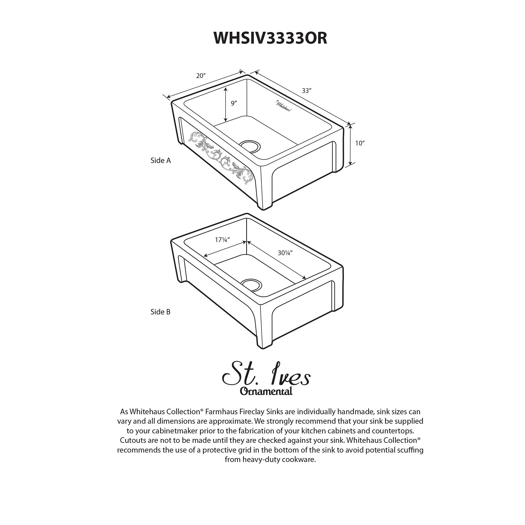 Whitehaus Collection WHSIV3333OR-PLATINUM St. Ives Front Apron Kitchen Sink, White/Platinum