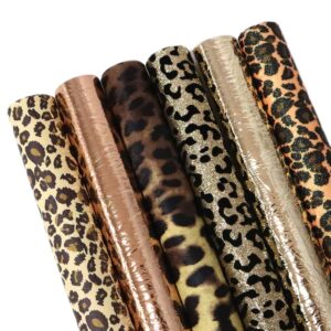 david angie leopard printed faux leather sheet metallic burst crack synthetic leather fabric assorted 6 pcs 7.7" x 12.9" (20 cm x 33 cm) for hair accessories diy crafts making (leopard pattern b)