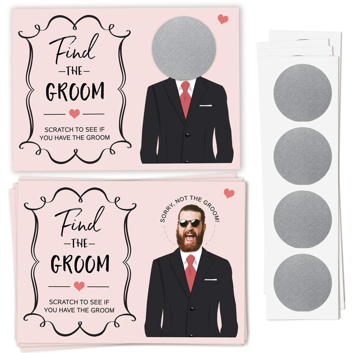 Printed Party Bridal Shower Games – Find The Groom Scratch Off Raffle, Fun Wedding Shower Game, 30 Cards and Stickers