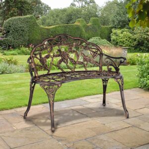 ssline garden bench outdoor metal benches antique bronze patio park bench with floral rose design 38" yard porch loveseat leisure chair for outdoor clearance