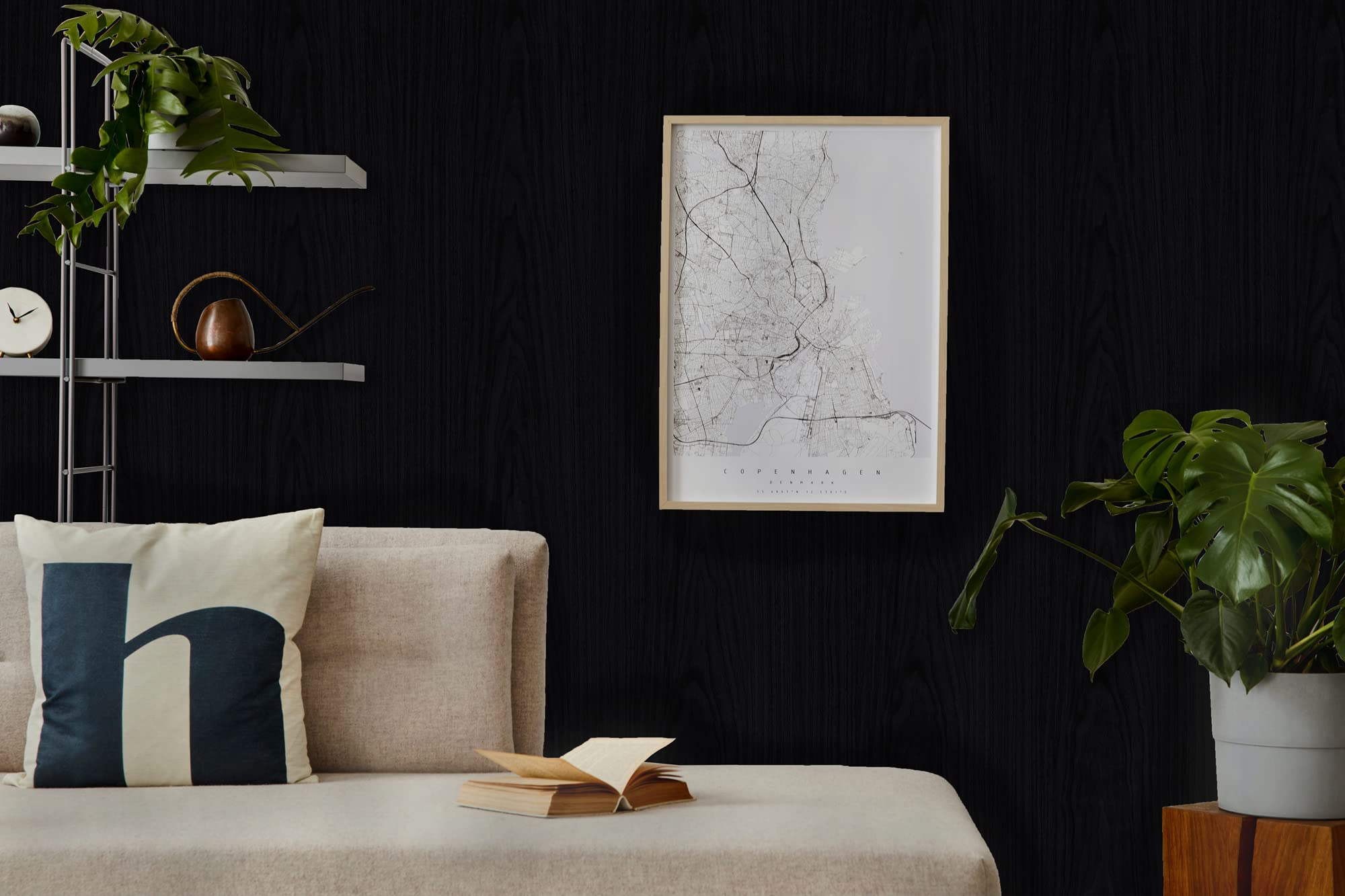 Fiula Black Wood Wallpaper Black Wallpaper Peel and Stick Wallpaper 197”×17.5” Self Adhesive Wallpaper Removable Wallpaper Stick and Peel Wallpaper Black Wood Grain Wallpaper Vinyl Wallpaper