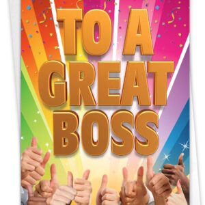 NobleWorks - Boss's Day Greeting Card with Envelope - Boss Appreciation, Gratitude Notecard for Manager, Work - Great Boss C5862BOG