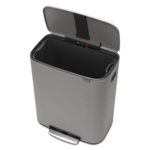 Brabantia Bo Step-On Pedal Trash Can - 16 Gal Inner Bucket (Mineral Concrete Gray) Waste/Recycling Garbage Can, Removable Compartment