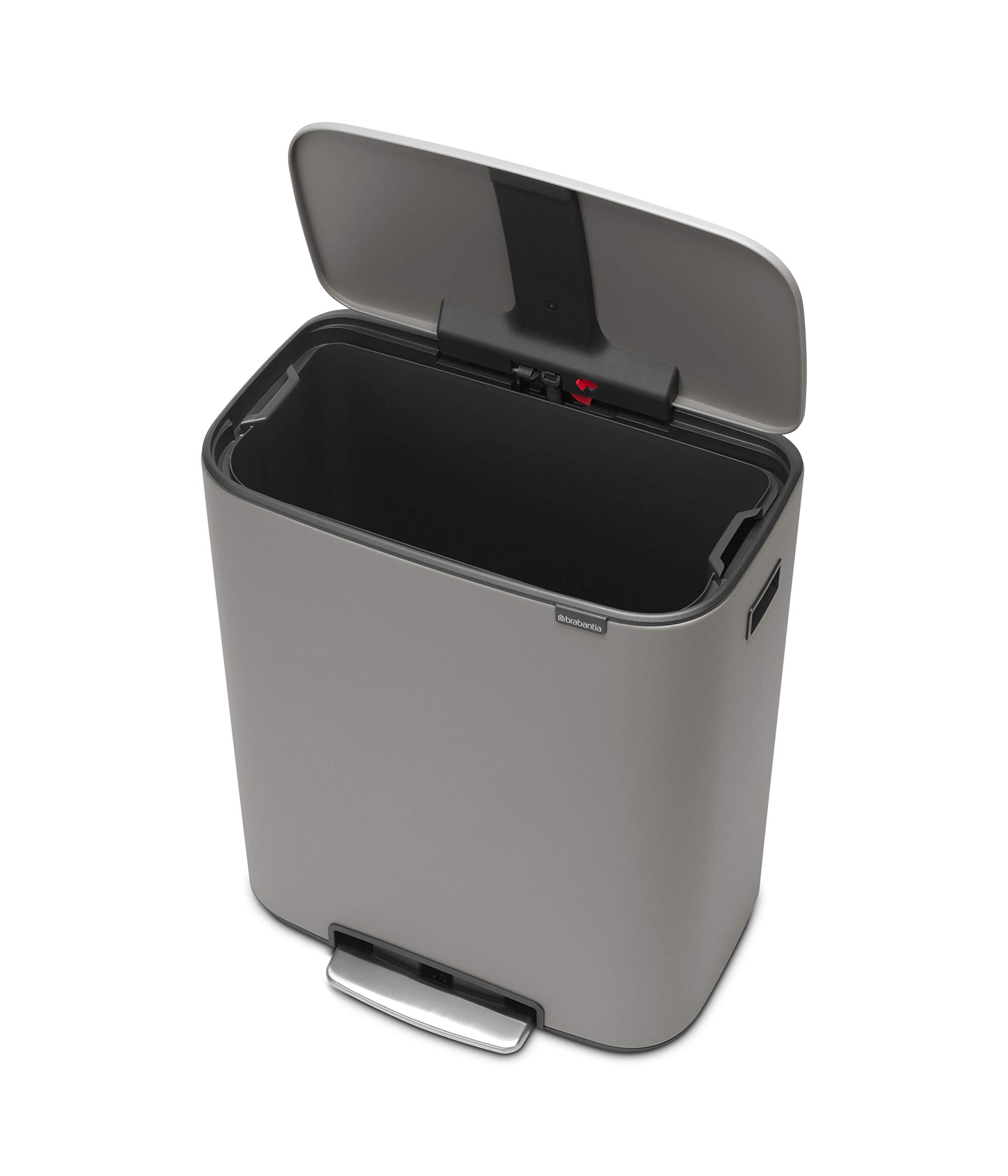 Brabantia Bo Step-On Pedal Trash Can - 16 Gal Inner Bucket (Mineral Concrete Gray) Waste/Recycling Garbage Can, Removable Compartment