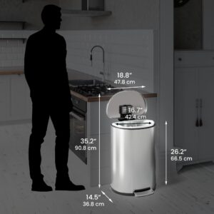 iTouchless 13.2 Gallon Step Trash Can with Odor Control System Stainless Steel, Semi-Round, 50 Liter Garbage Bin for Kitchen, Office, Home-Silent and Gentle Open/Close, Space Saving, SoftStep 13 Gal