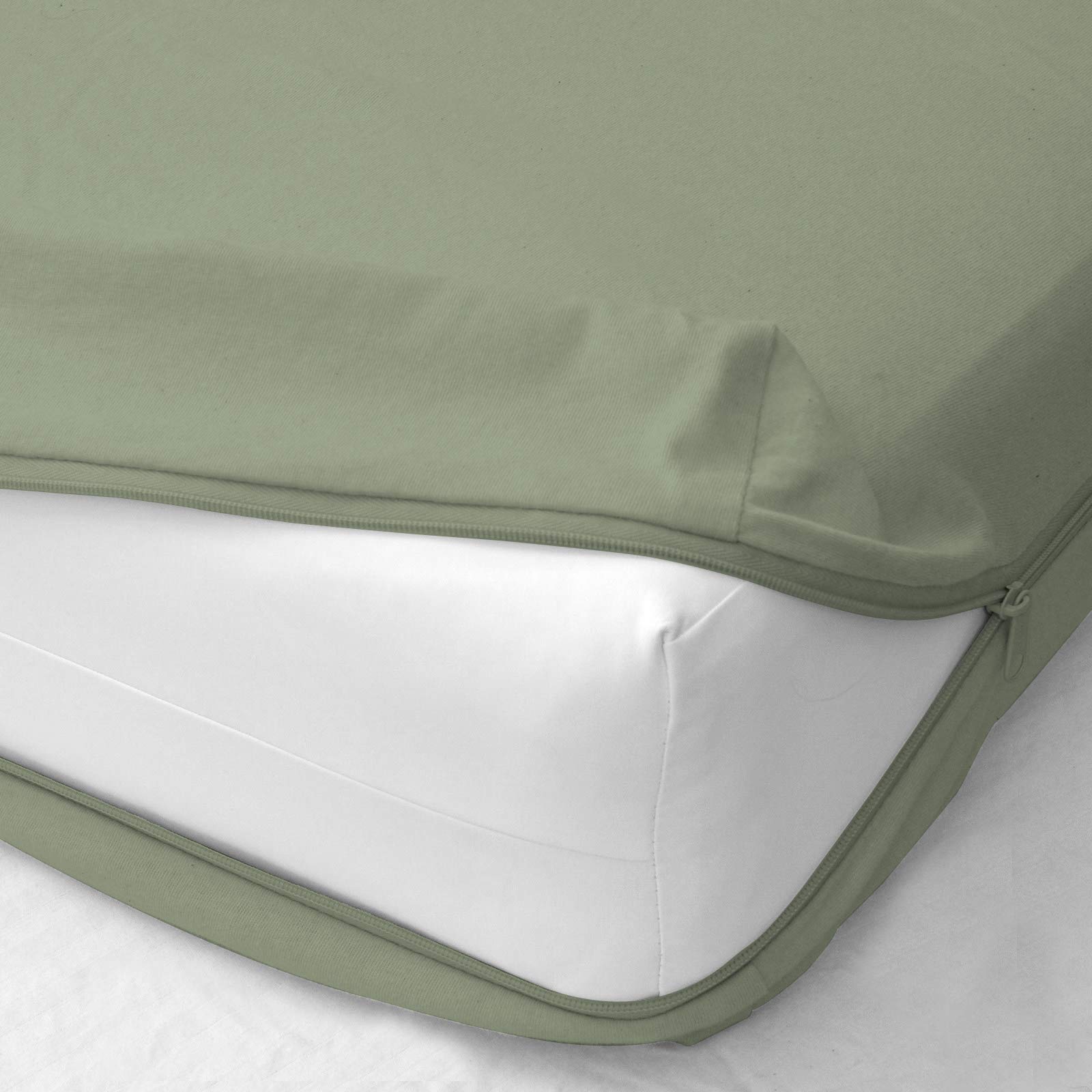 Excellent Soft 100% Egyptian Cotton Cot Size Camp Mattress Cover, Zips Around The Mattress (Sage Solid)