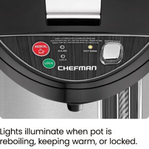 Chefman Electric Hot Water Pot Urn w/Auto & Manual Dispense Buttons, Safety Lock, Instant Heating for Coffee & Tea, Auto-Shutoff & Boil Dry Protection, Insulated Stainless Steel, 3.6L/3.8 Qt/20+ Cups