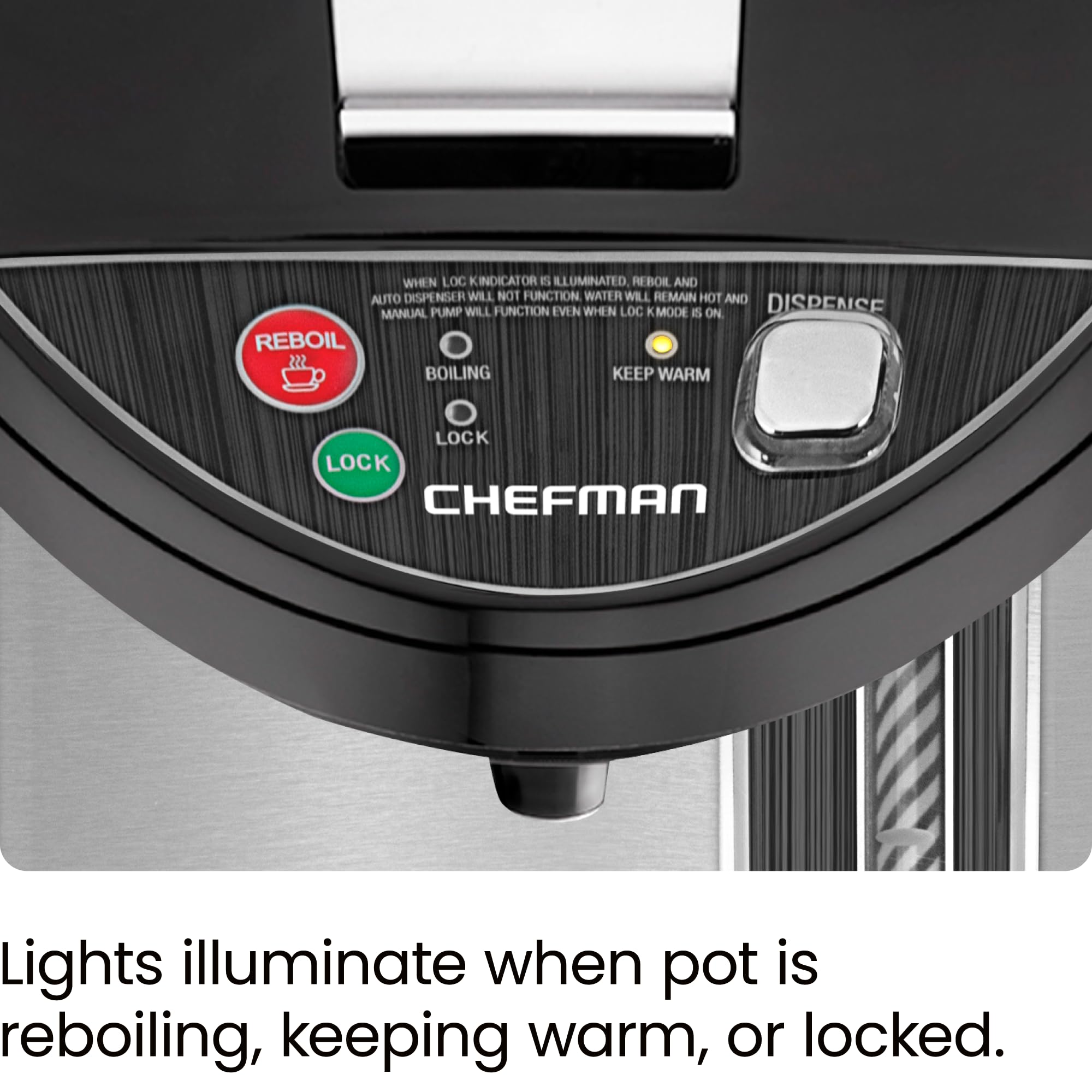 Chefman Electric Hot Water Pot Urn w/Auto & Manual Dispense Buttons, Safety Lock, Instant Heating for Coffee & Tea, Auto-Shutoff & Boil Dry Protection, Insulated Stainless Steel, 3.6L/3.8 Qt/20+ Cups