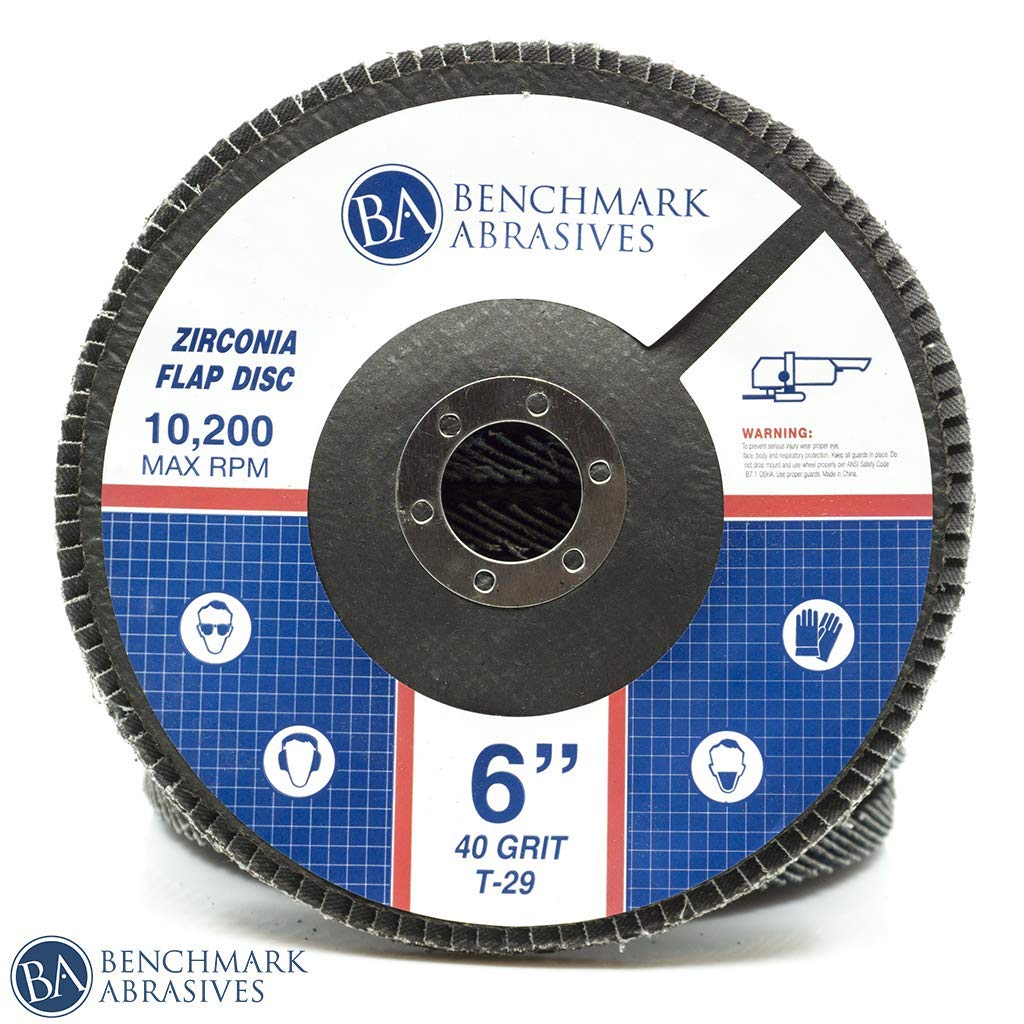 Benchmark Abrasives 6" x 7/8" Premium High Density Jumbo Zirconia Type 29 Flap Discs for Angle Grinder, 6 Inch Sanding Discs, Finishing, Deburring, Rust Removal - (10 Pack) 40 Grit