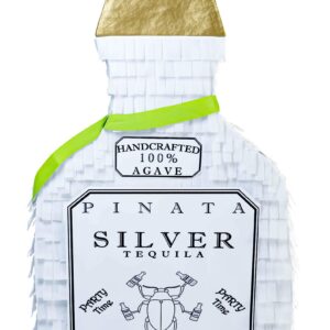 White Tequila Bottle Piñata with Stick - 17.5" x 10.5" x 3.5" Perfect for Party Decorations, Photo Prop, Birthday, Funny Anniversary, 21 birthday - Fits candy/favors