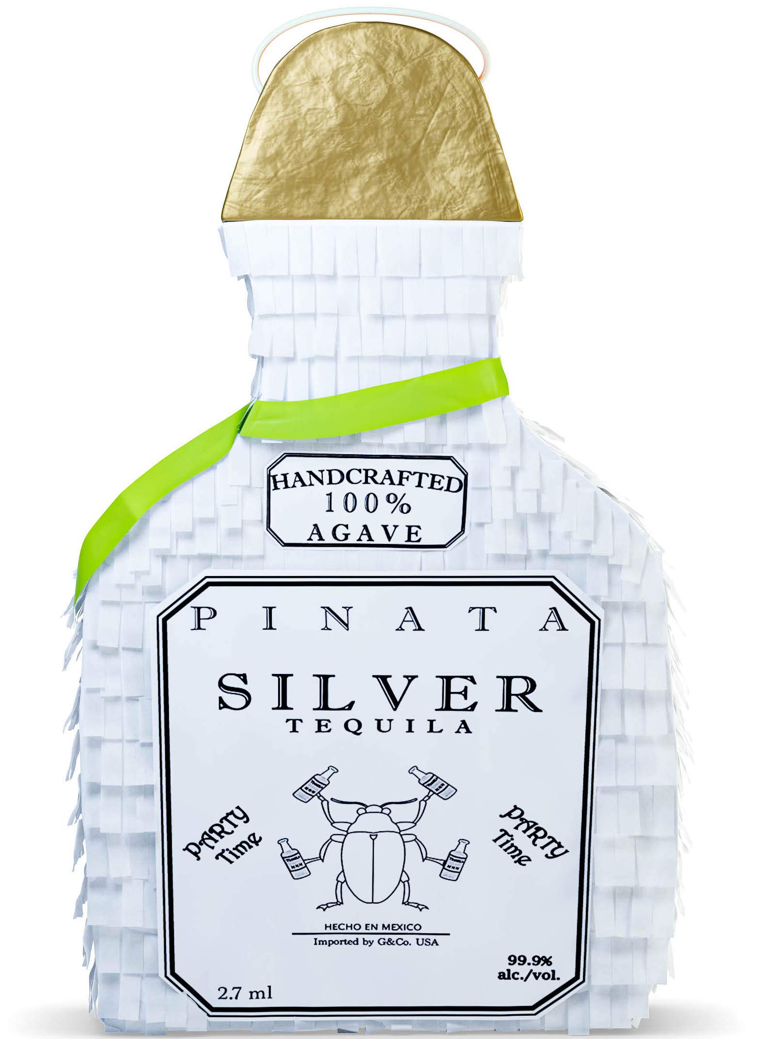 White Tequila Bottle Piñata with Stick - 17.5" x 10.5" x 3.5" Perfect for Party Decorations, Photo Prop, Birthday, Funny Anniversary, 21 birthday - Fits candy/favors